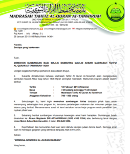 5 Contoh Surat Sumbangan Dana Sekolah,Tahfiz Dan Yayasan (2023)