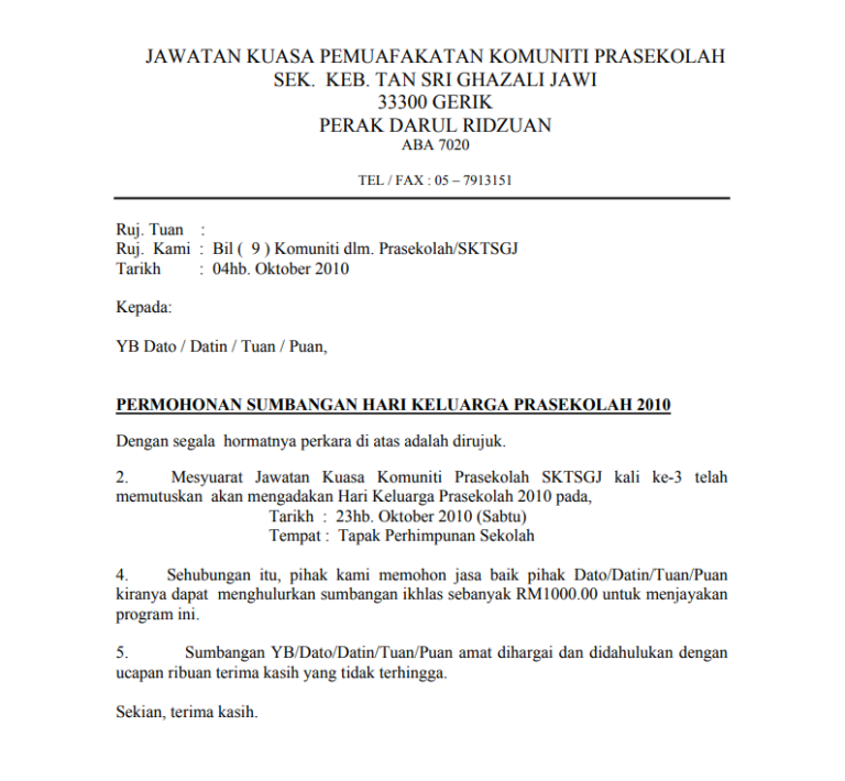 5 Contoh Surat Sumbangan Dana Sekolah,Tahfiz Dan Yayasan (2023)